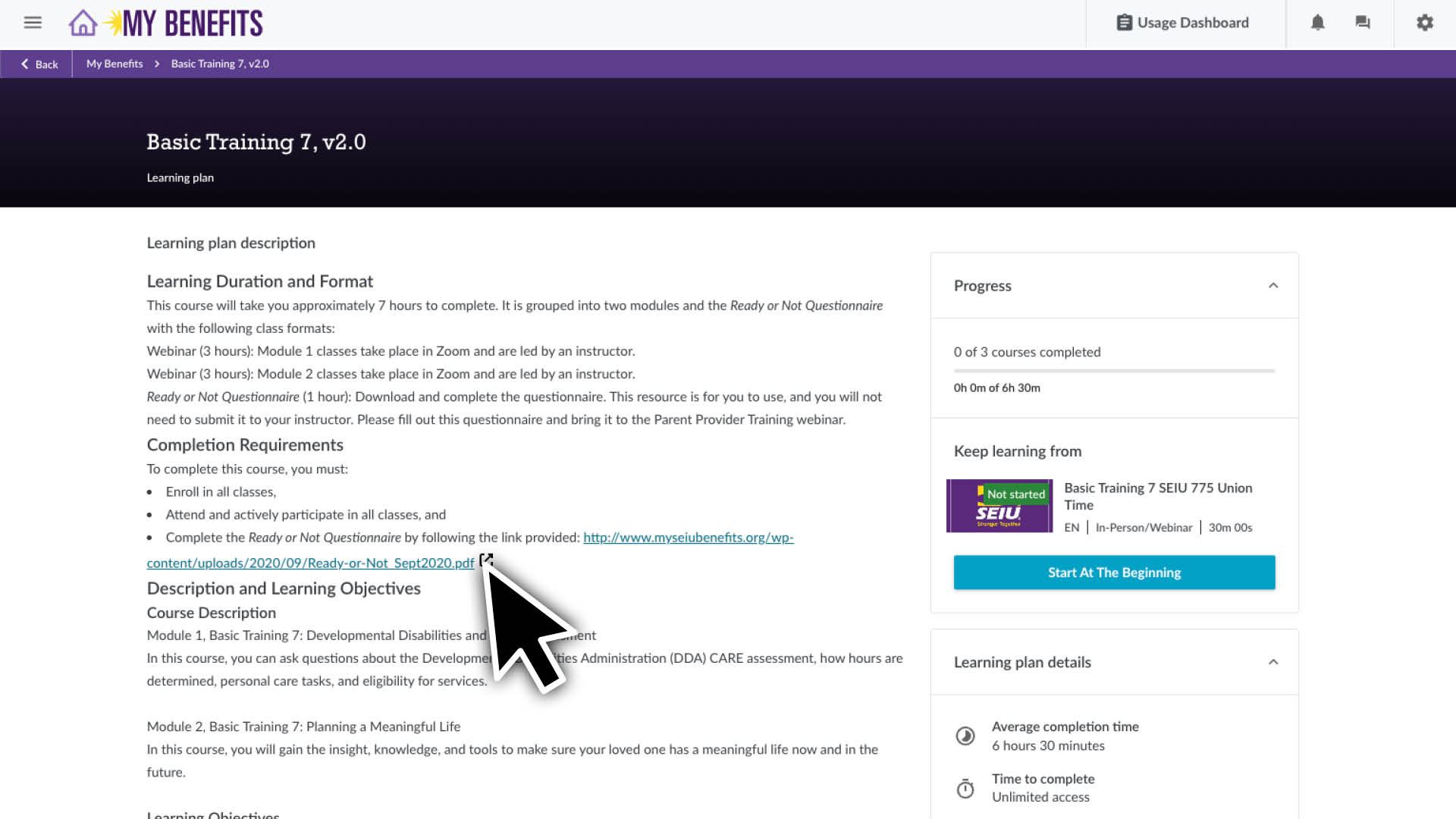 Caregiver Learning Center - BT 7 User Guide - SEIU 775 Benefits Group